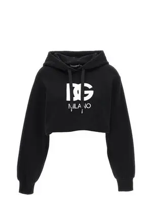 Dolce & Gabbana Logo Embroidery Cropped Hoodie - Black