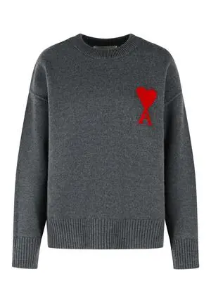 AMI Paris Ami Paris 'Ami De Cœur' Grey Wool Sweater Women Gray