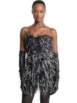 Michael Kors Hand-embroidered Feather Tweed Dress In Size By - Black