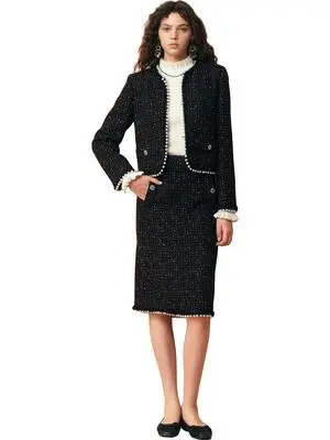 Fabrique Cynthia Pearl Beaded Jacket In Wool Blend - Black