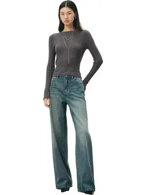 Fabrique Lia Sheer Textured Rolled Edge Top - Grey