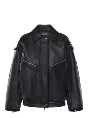 THE FRANKIE SHOP Hudson Faux Leather Bomber Jacket - Black Black