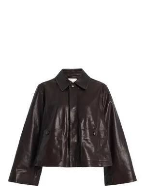 FRAME The Paper Leather Mini Swing Jacket - Brown