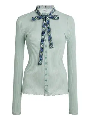 Chloé Tie-front Fitted Cotton-silk Cardigan - Blue