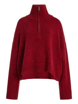 FRAME The Half Zip Marled Wool Sweater - Red