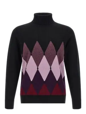 BALLANTYNE Diamond Intarsia Turtleneck Sweater - Black
