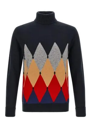 BALLANTYNE Diamond Intarsia Turtleneck Sweater - Blue