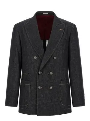 Brunello Cucinelli Double-breasted Denim Blazer - Blue