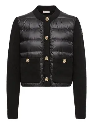 Moncler Bouclé Wool Blend Padded Cardigan Black