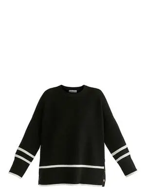 PAISIE Striped Details Ribbed Jumper With Side Buttons - Black