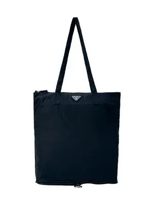 Prada Saffiano Leather Pendant With Re-nylon Tote Bag - Black