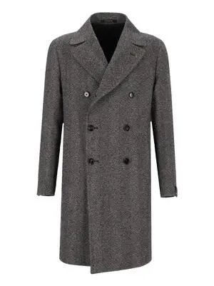 Tagliatore Double-breasted Herringbone Coat - Gray
