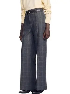 Sandro Colton Belted Straight Leg Pants - Grey