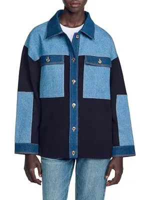 Sandro Celia Denim Mix Oversized Jacket - Blue
