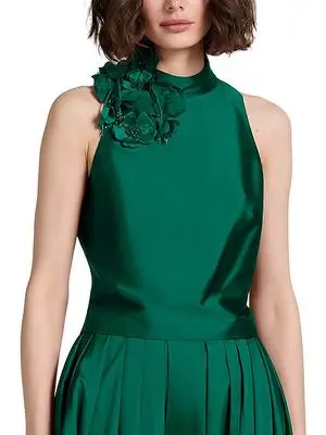 EMILY SHALANT 3d Flower Taffeta Top Emerald