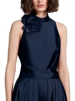 EMILY SHALANT 3d Flower Taffeta Top Navy