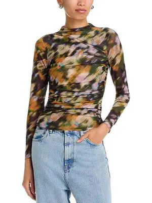 Aqua Printed Mesh Mock Neck Top Exclusive - Multi