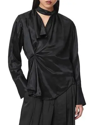 ALLSAINTS Zellie Gathered Asymmetric Top - Black