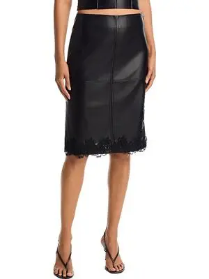Aqua Faux Leather Lace Trim Skirt Exclusive - Black