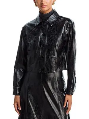 Aqua Croc Embossed Faux Leather Jacket Exclusive - Black