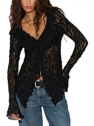 Free People Laney Lace Cardigan Sweater - Black