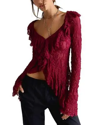 Free People Laney Lace Cardigan Sweater - Cabernet