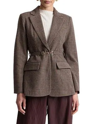 Avec Les Filles Houndstooth Belted Blazer - Brown Multi
