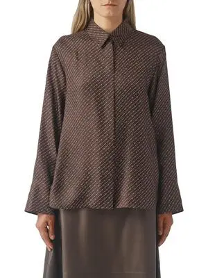 Max Mara Brown Pure Silk Shirt With All-over Monogram Print - Dark