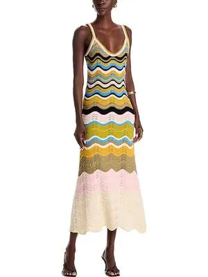 La DoubleJ Chevron Cotton Crochet Midi Dress - Multicolor