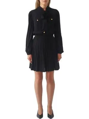 TWINSET Pleated Sheath Mini Dress With Puff Sleeves - Black