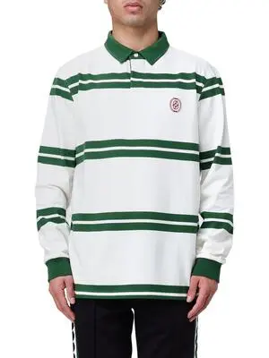 Drole De Monsieur Striped Long-sleeve Cotton Polo Shirt With Logo Green
