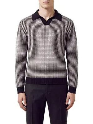LARDINI Striped Long-sleeved Knit Polo In A Wool And Cashmere Blend