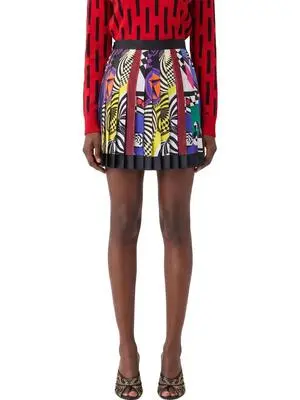 Versace High-waisted Pleated Cotton-blend Mini Skirt With Optical Print - Multicolor