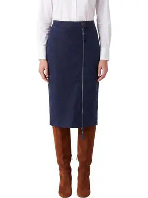 Pinko High-waisted Midi Pencil Skirt In Viscose Blend With Off-center Zip Blue