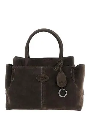 TOD'S Leather And Suede Handbag With Double Handle And Logo Charm - Brown
