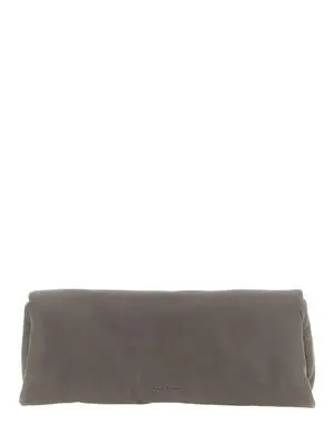 Rick Owens Rectangular Smooth Calfskin Leather Flap Clutch - Grey