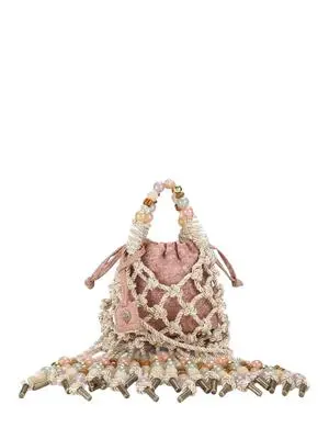Kurt Geiger Embroidered Lace Mini Handbag With Fringes - Beige