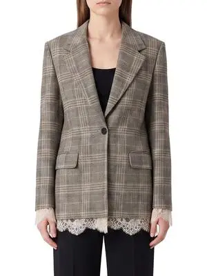 Liu Jo Viscose Blend Blazer With Tartan Print And Lace Inserts - Multicolor