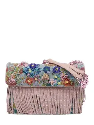 Kurt Geiger Kensington Floral Embroidered Denim Shoulder Bag - Blue