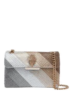 Kurt Geiger Kensington Mini Shoulder Bag With Striped Embroidery And Rhinestones - Grey