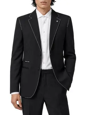 Philipp Plein Single-breasted Blazer In Virgin Wool With Contrast Piping - Black