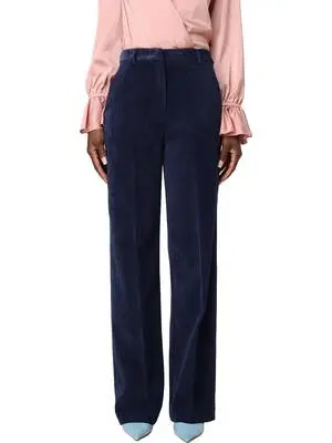 HANITA High-waisted Wide-leg Velvet Trousers With Belt Loops - Blue
