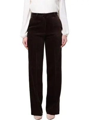 HANITA High-waisted Wide-leg Velvet Trousers With Belt Loops - Brown