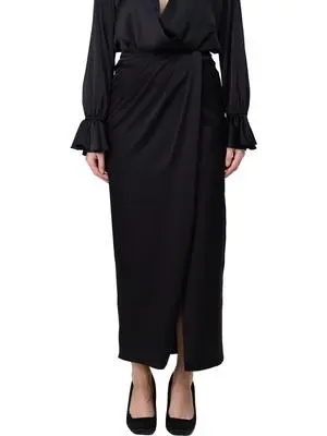 HANITA Draped High-waisted Satin Long Pencil Skirt - Black