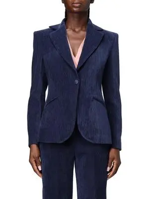 HANITA Single-breasted Velvet Blazer With Lapel Collar And Slit Pockets - Blue