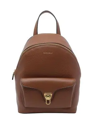COCCINELLE Beat Generation Small Leather Backpack With Front Pocket Brown