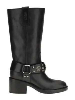 Chloé Dakota Studded And Embroidered Calf Leather Biker Boots - Black