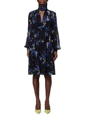HANITA Floral Crêpe Mini Dress With Puff Sleeves And High Neck