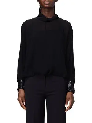 HANITA Draped Viscose Blouse With Sequins And Long Sleeves - Black