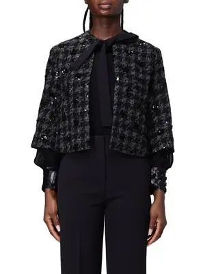 HANITA Cropped Jacket With Houndstooth Embroidery And Sequins - Black